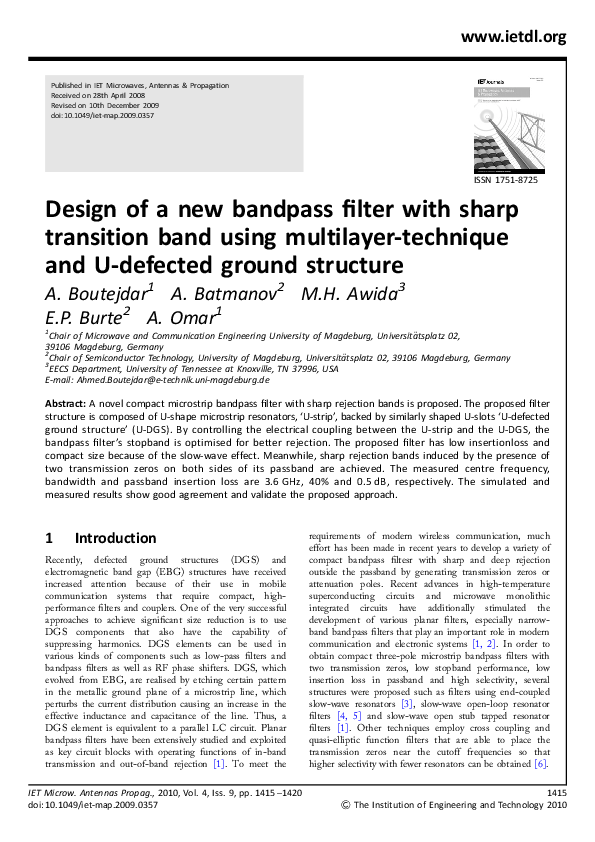 (PDF) Design of a new bandpass filter with sharp transition band using multilayer-technique and ...