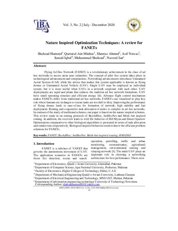 (PDF) Nature Inspired Optimization Techniques, A review for FANETs