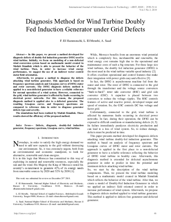 Pdf Diagnosis Methods For Wind Turbine Doubly Fed Induction Generator Under Grid Defects