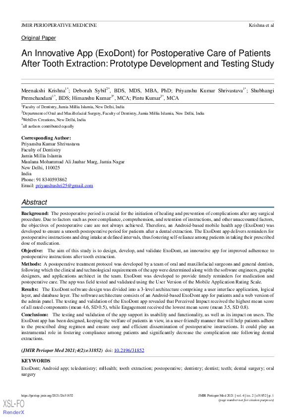 (PDF) An Innovative App (ExoDont) for Postoperative Care of Patients ...