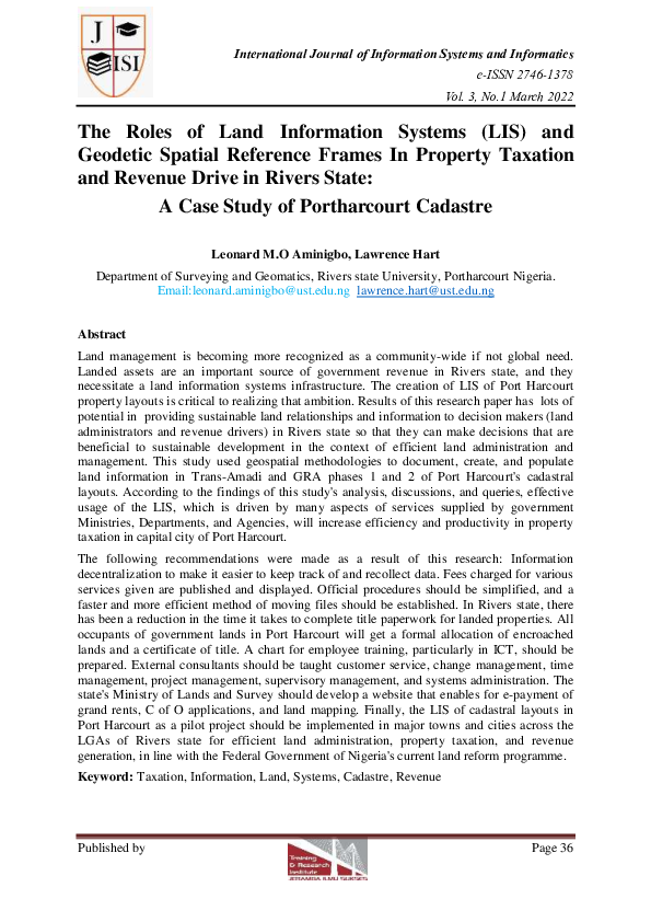 (PDF) Roles of Land Information Systems (LIS) and Geodetic Spatial Reference Frames In Property ...
