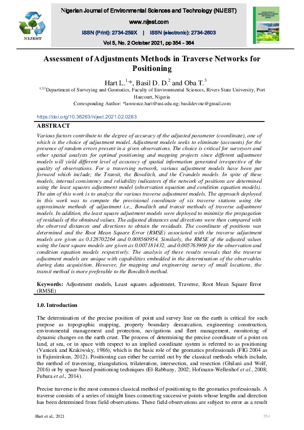 (PDF) Assessment of Adjustments Methods in Traverse Networks for ...