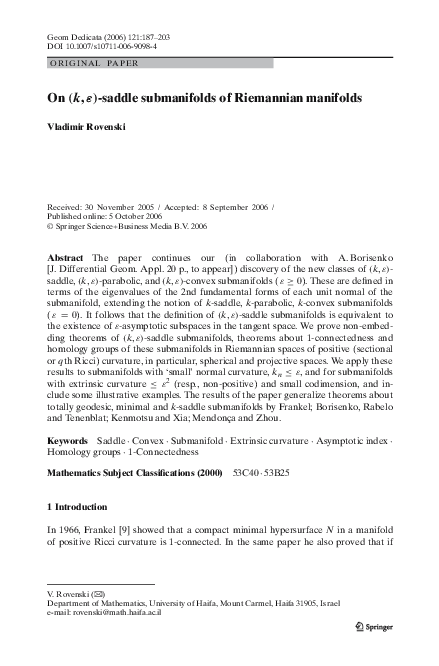 (PDF) On $$(k,\varepsilon)$$ -saddle submanifolds of Riemannian manifolds