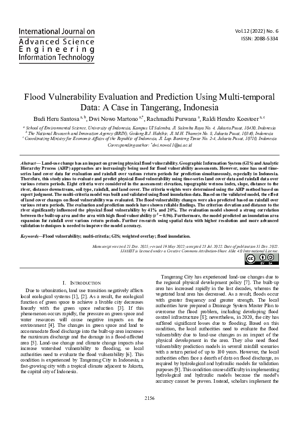 Pdf Flood Vulnerability Evaluation And Prediction Using Multi Temporal Data A Case In