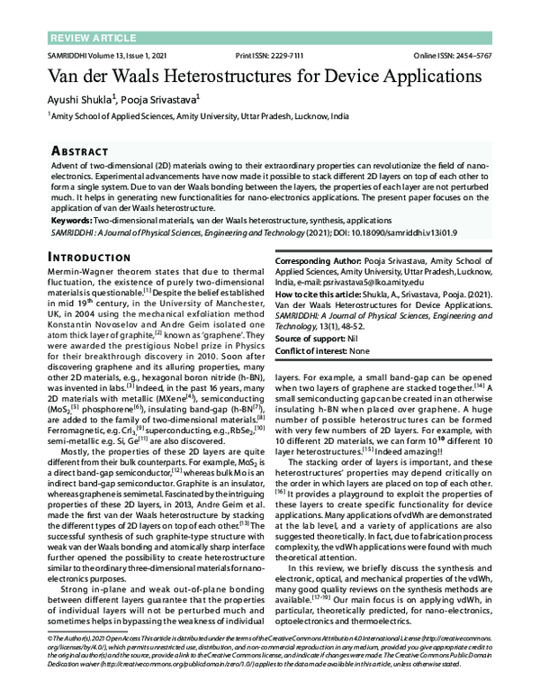 (PDF) Van der Waals Heterostructures for device Applications