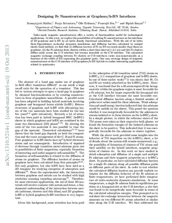 (PDF) Designing Fe Nanostructures at Graphene/h-BN Interfaces