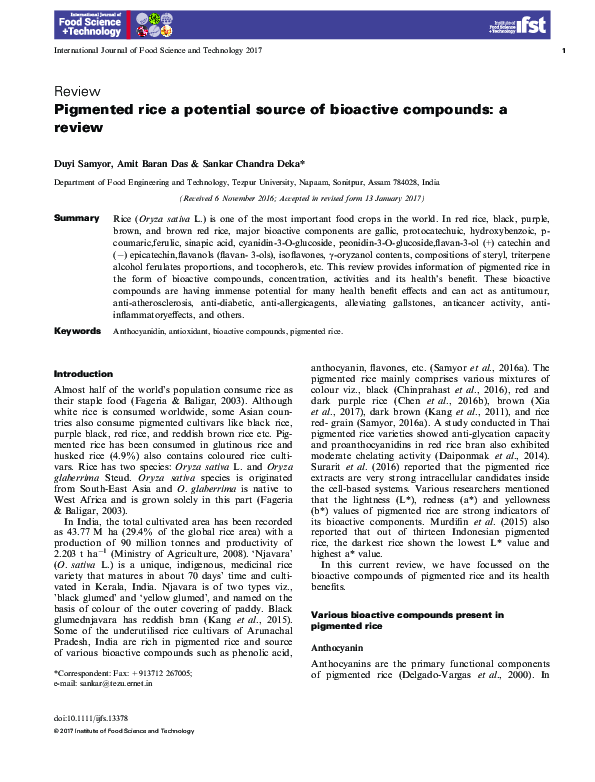 (PDF) Pigmented rice a potential source of bioactive compounds: a review