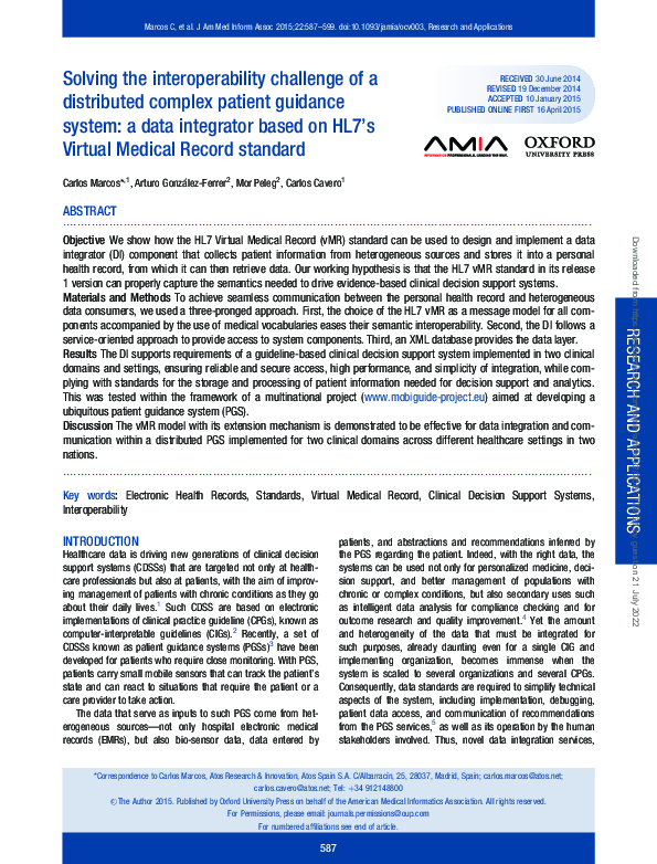(PDF) Solving the interoperability challenge of a distributed complex patient guidance system: A ...