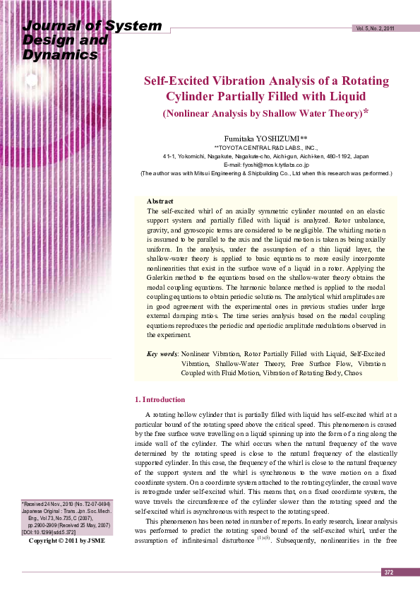 (PDF) Self-Excited Vibration Analysis of a Rotating Cylinder Partially ...
