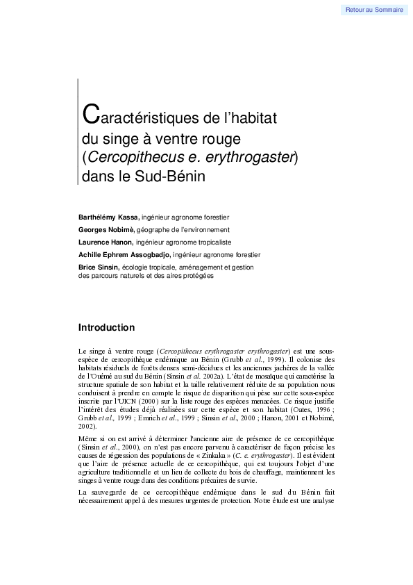 (PDF) Caractéristiques de l’habitat du singe à ventre rouge ...