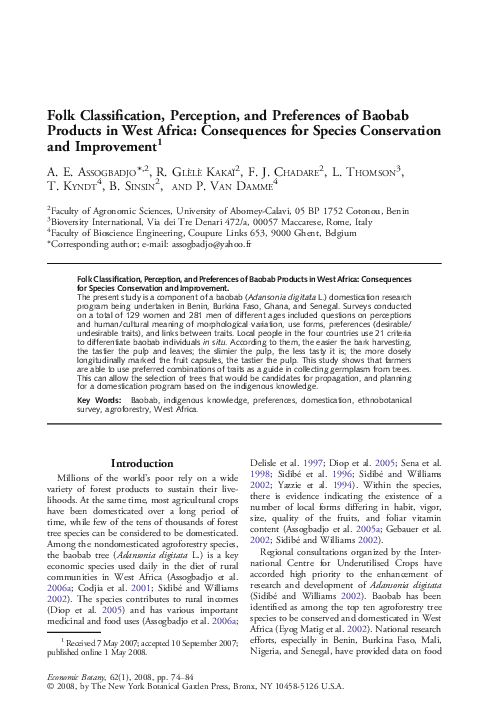 (PDF) Folk Classification, Perception, and Preferences of Baobab ...