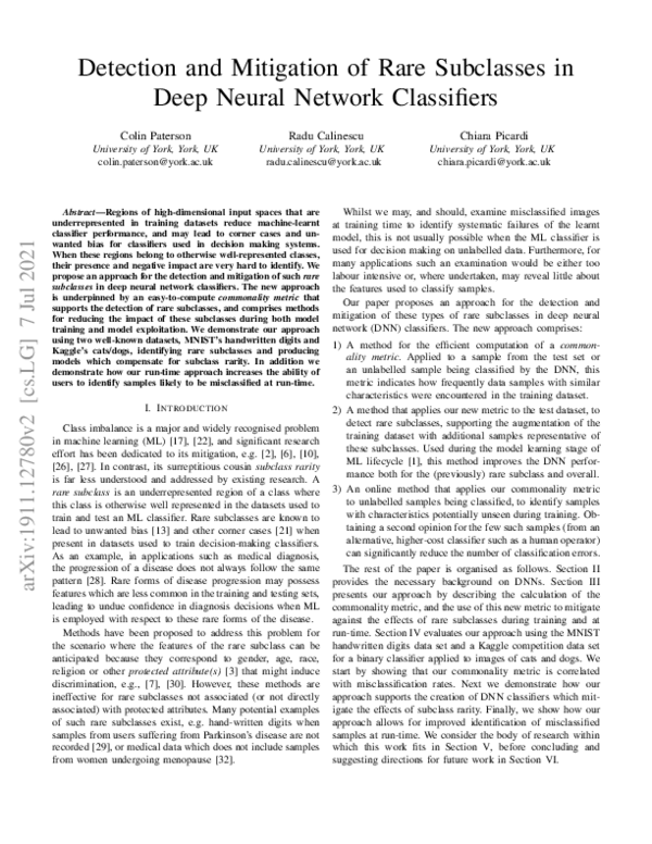 Pdf Detection And Mitigation Of Rare Subclasses In Deep Neural Network Classifiers