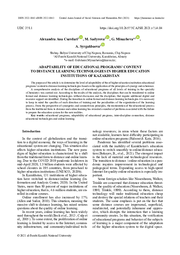 (PDF) Adaptability of educational programs’ content to distance ...