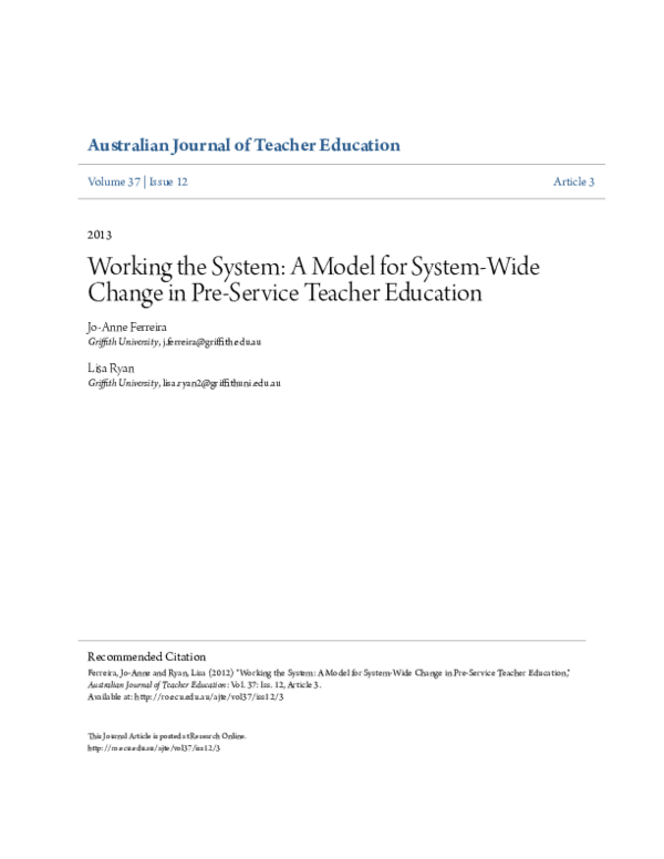 (PDF) Working the System: A Model for System-Wide Change in Pre-Service ...