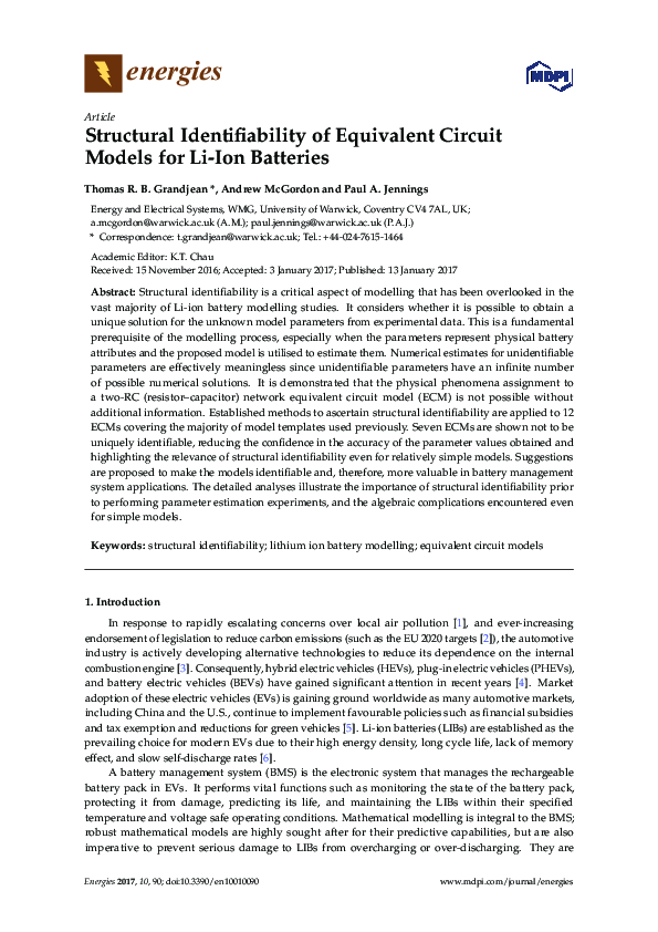 (PDF) Structural Identifiability of Equivalent Circuit Models for Li-Ion Batteries