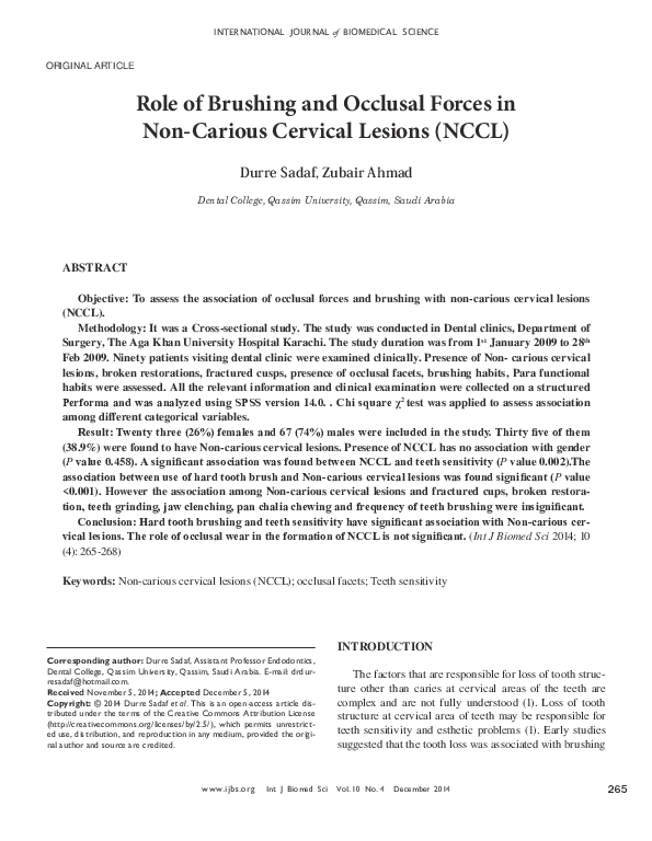 (PDF) Role of Brushing and Occlusal Forces in Non-Carious Cervical ...