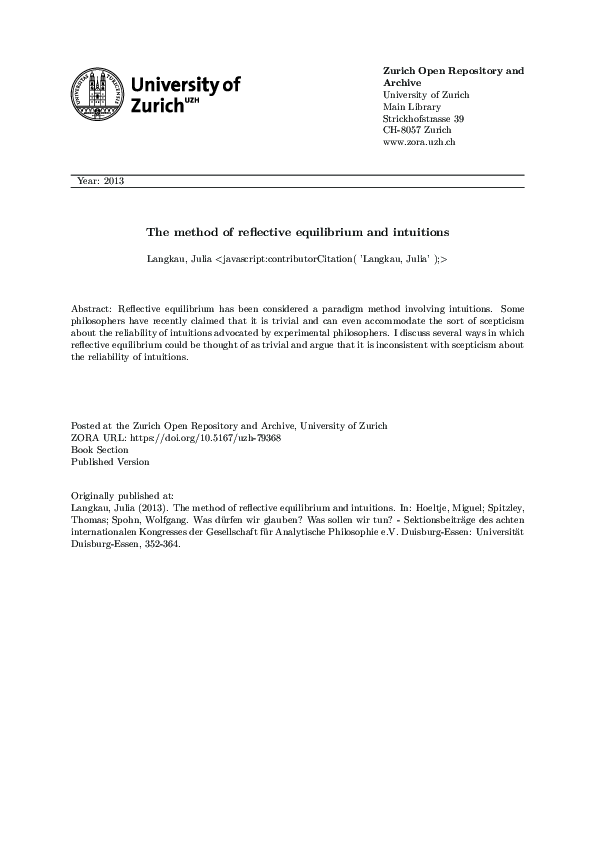 (PDF) The Method of Reflective Equilibrium and Intuitions