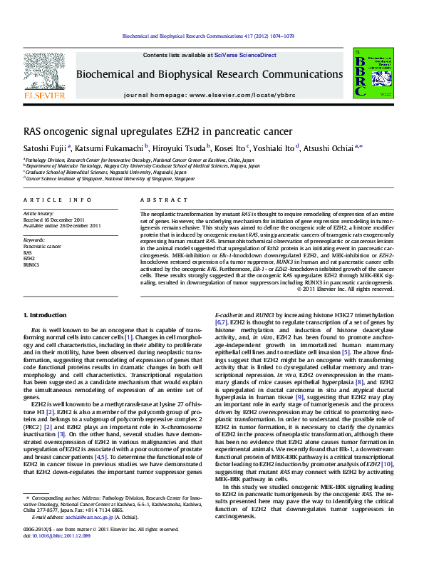 (PDF) RAS oncogenic signal upregulates EZH2 in pancreatic cancer