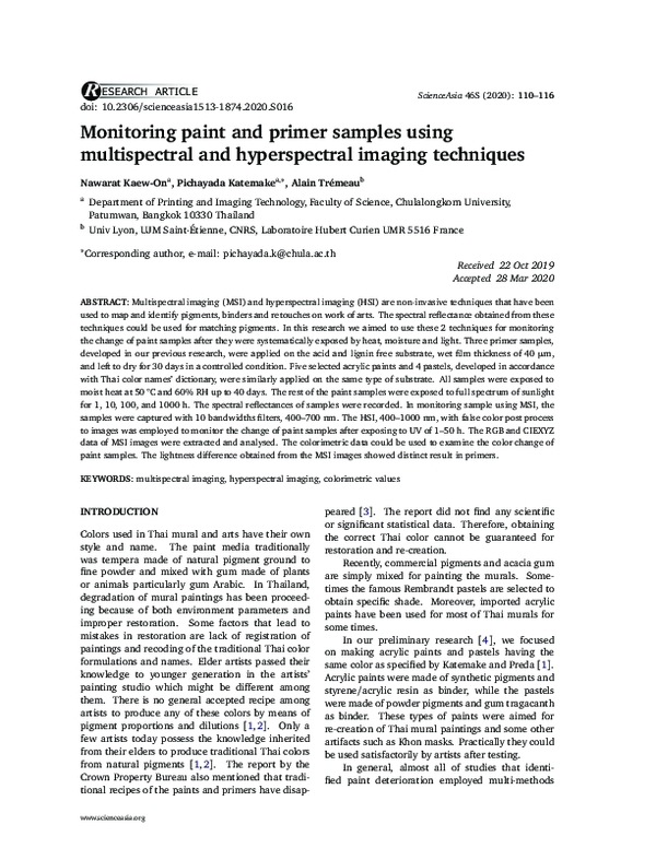 (PDF) Monitoring paint and primer samples using multispectral and ...