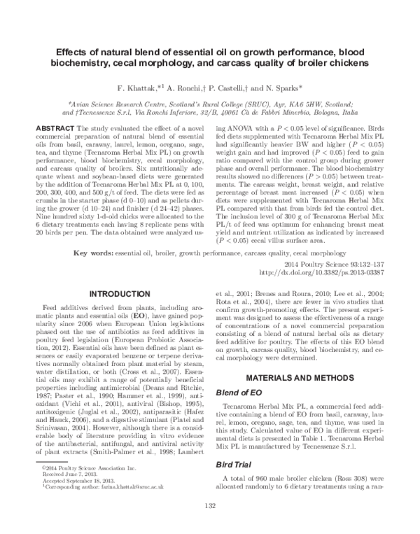 (PDF) Effects of natural blend of essential oil on growth performance ...