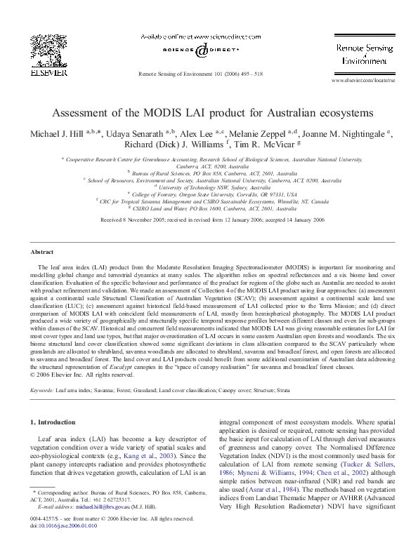 (PDF) Assessment of the MODIS LAI product for Australian ecosystems
