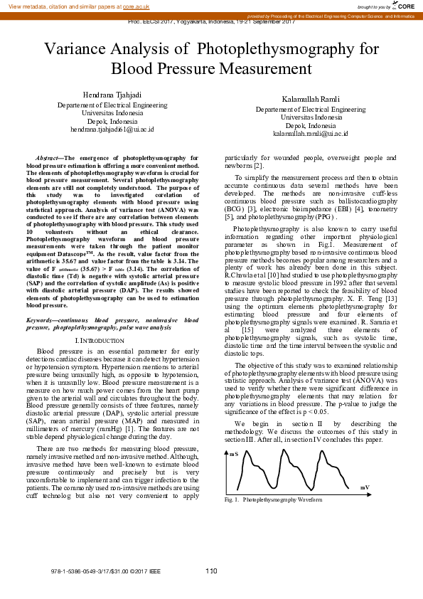 (PDF) Variance Analysis of Photoplethysmography for Blood Pressure ...
