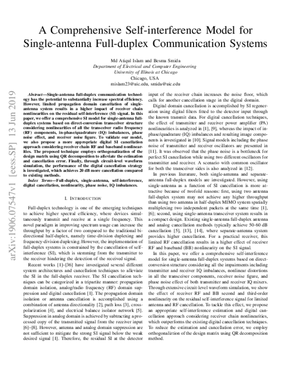 (PDF) A Comprehensive Self-Interference Model for Single-Antenna Full ...