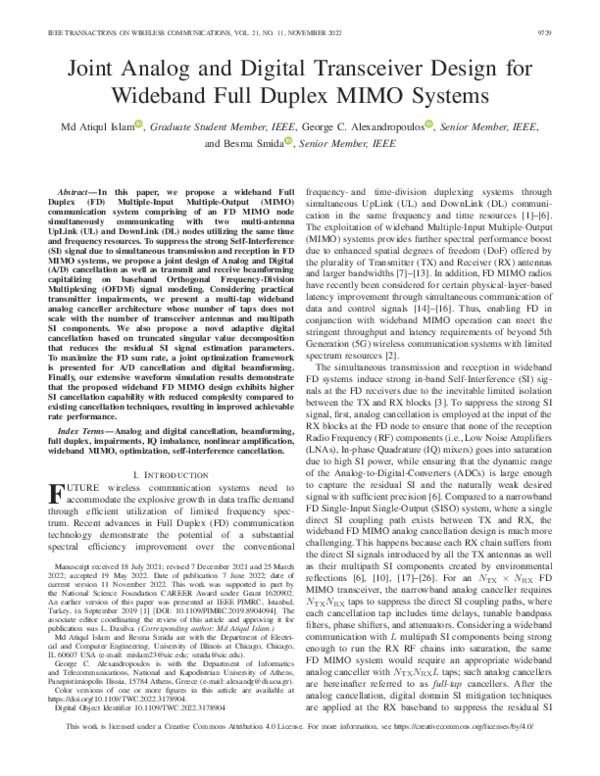 (PDF) Joint Analog and Digital Transceiver Design for Wideband Full ...