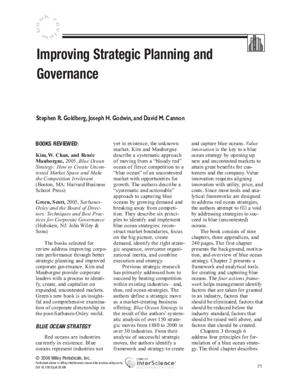 (PDF) Improving strategic planning and governance
