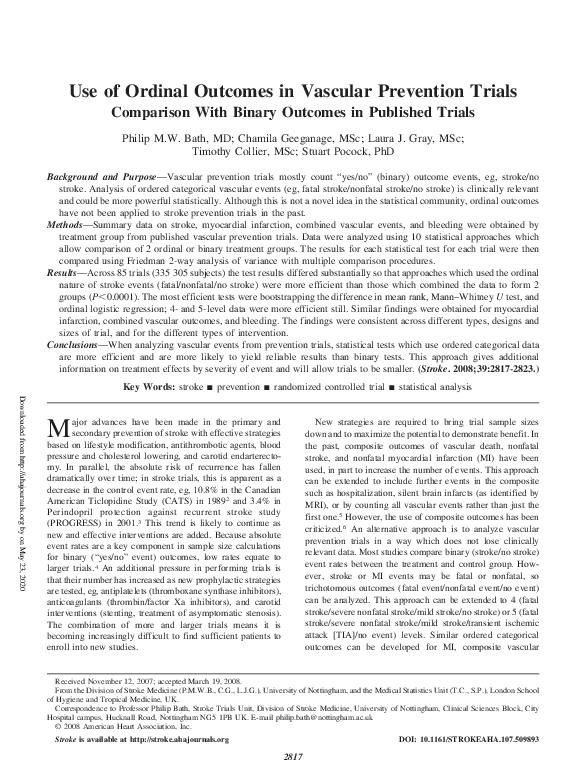 (PDF) Use of Ordinal Outcomes in Vascular Prevention Trials