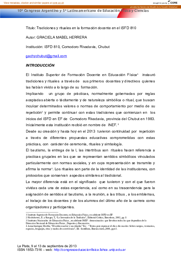 (PDF) Tradiciones y rituales en la formacion docente en el ISFD 810