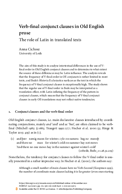 (PDF) Verb-final conjunct clauses in Old English prose