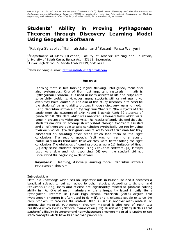 (PDF) Students’ Ability in Proving Pythagorean Theorem through Discovery Learning Model Using ...