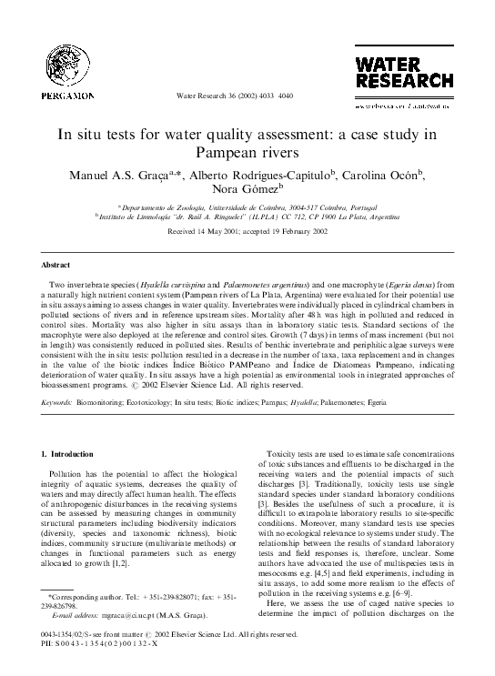 (PDF) In situ tests for water quality assessment: a case study in ...