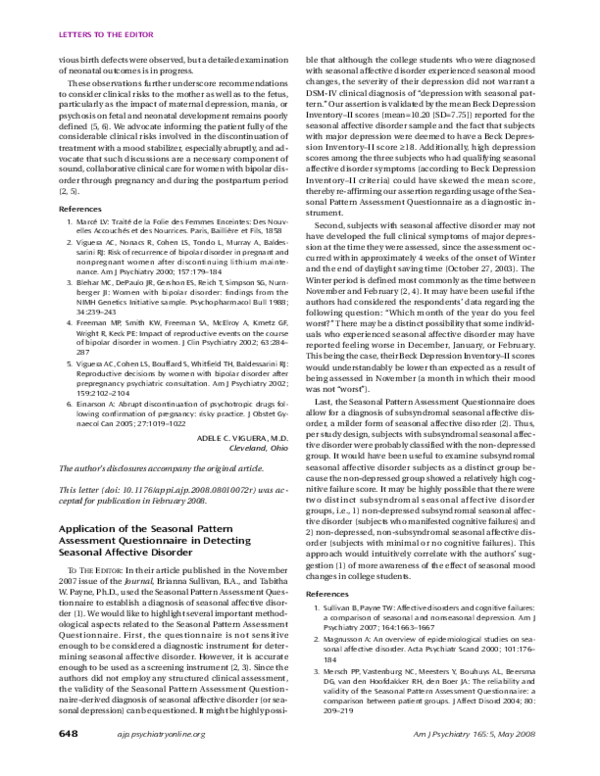 (PDF) Application of the Seasonal Pattern Assessment Questionnaire in ...