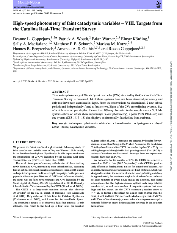 (PDF) Photometry of New Cataclysmic Variables