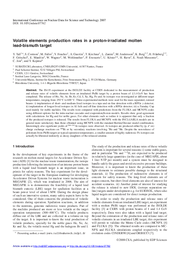 (PDF) Volatile elements production rates in a proton-irradiated molten ...