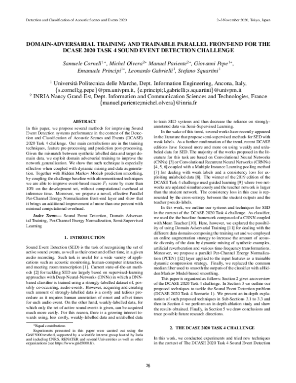Pdf Domain Adversarial Training And Trainable Parallel Front End For The Dcase 2020 Task 4