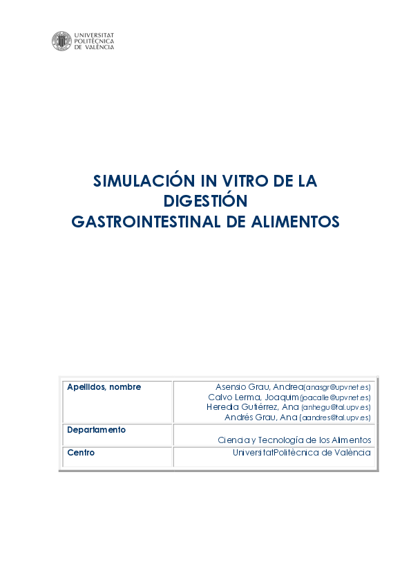(PDF) Simulación in vitro de la digestión gastrointestinal de alimentos
