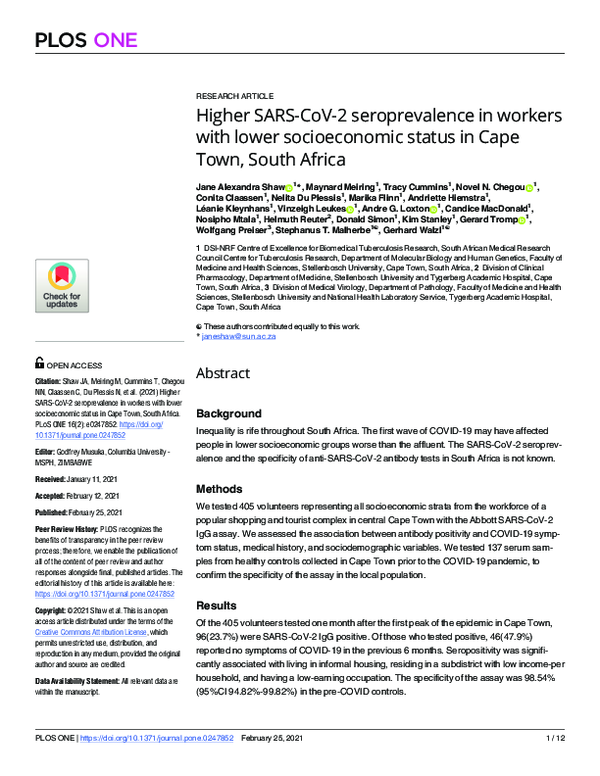 (PDF) Higher SARS-CoV-2 seroprevalence in workers with lower ...