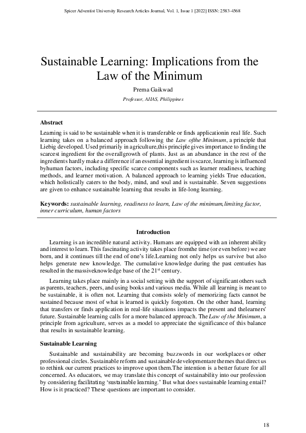 (PDF) Sustainable Learning