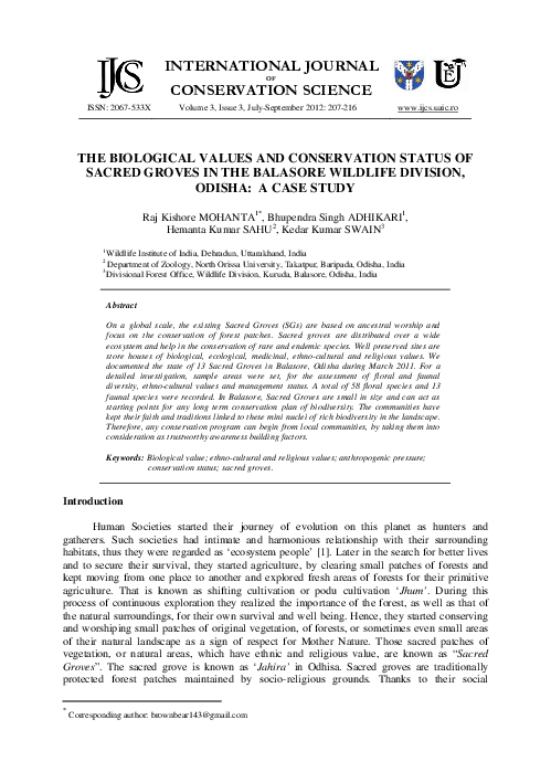 (PDF) The Biological Values and Conservation Status of Sacred Groves in ...