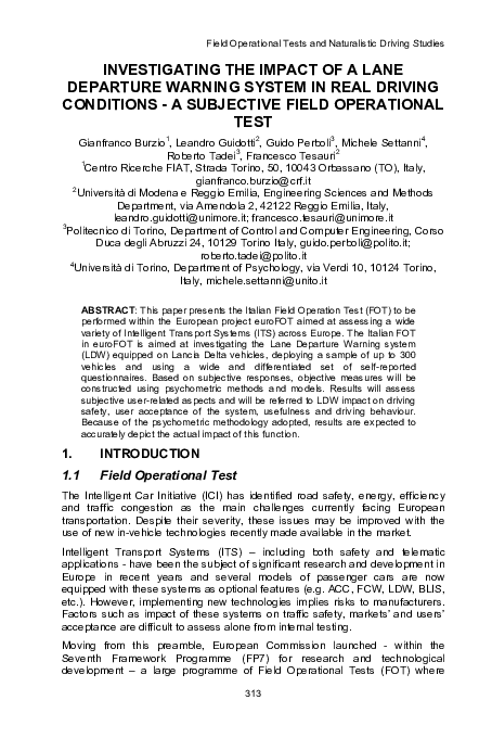(PDF) Investigating the impact of a LANE DEPARTURE WARNING system in ...