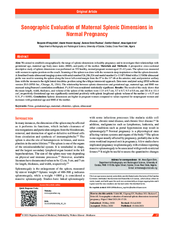 (PDF) Sonographic evaluation of maternal splenic dimensions in normal ...