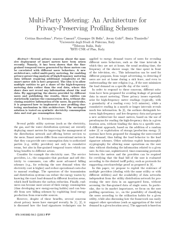 (PDF) Multi-party metering: An architecture for privacy-preserving profiling schemes