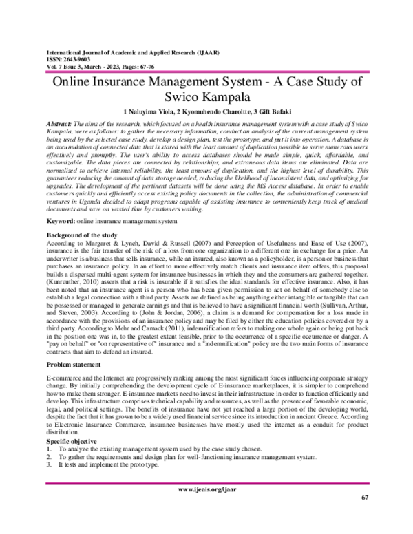 (PDF) Online Insurance Management System -A Case Study of