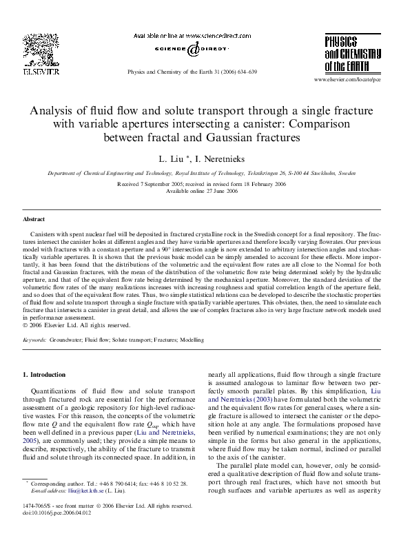 (PDF) Analysis of fluid flow and solute transport through a single fracture with variable ...