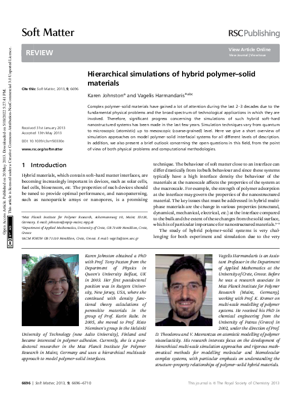 (PDF) Hierarchical simulations of hybrid polymer–solid materials