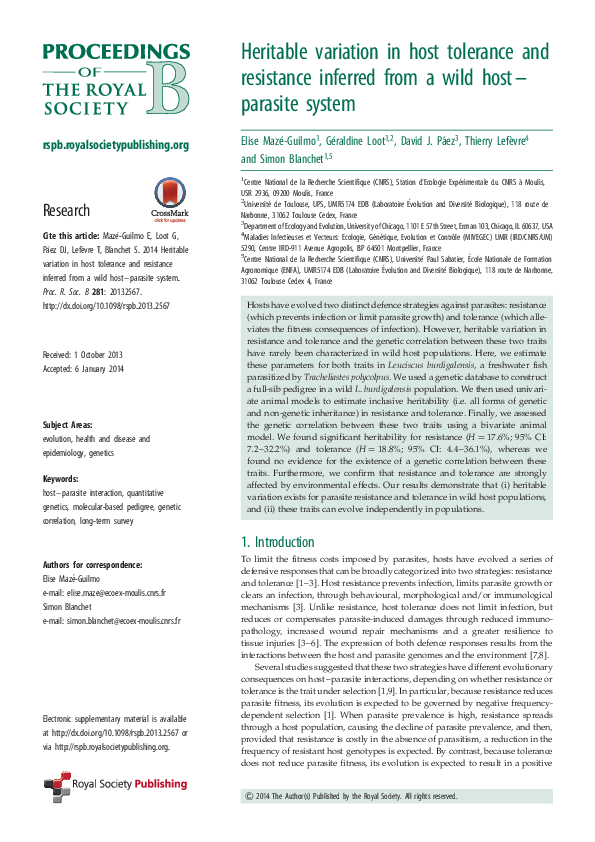 (PDF) Heritable variation in host tolerance and resistance inferred ...