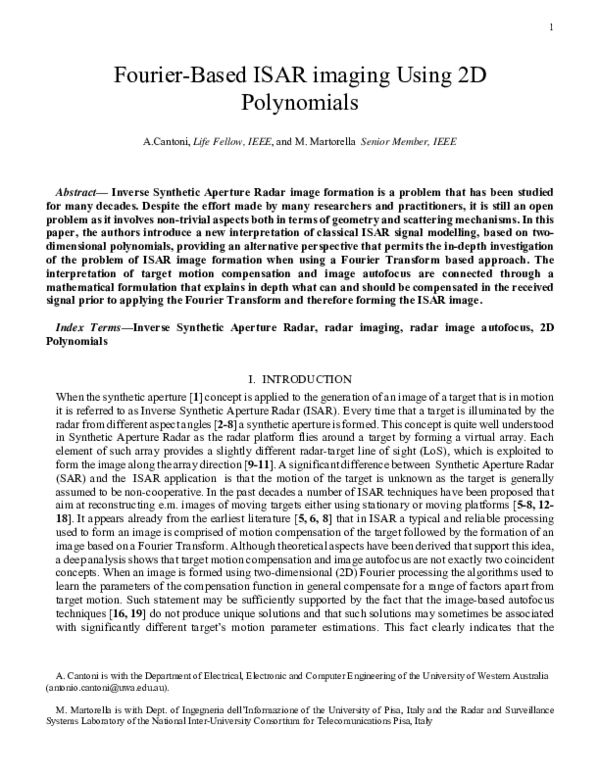 Pdf Fourier Based Isar Imaging Using 2d Polynomials
